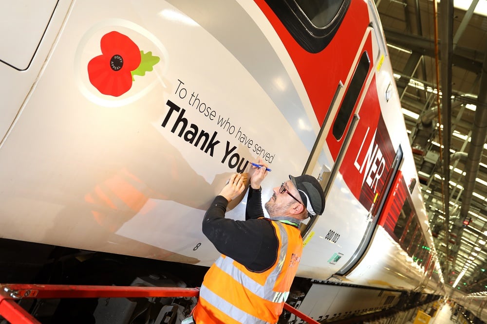 LNER reveals Azuma train decorated in recognition of Remembrance Day ...